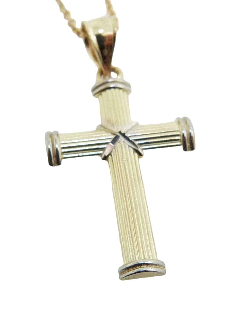 Yellow & White Gold Cross With Decorative Lines | Troy Shoppe Jewellers